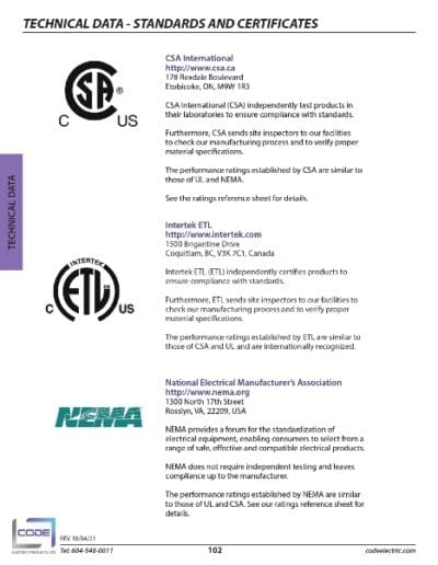 CSA Ratings - Code Electric